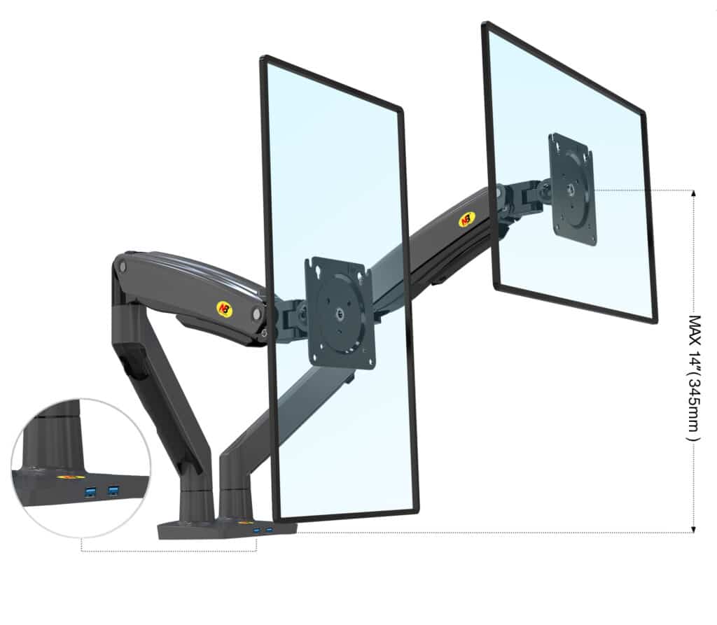North Bayou Dual Desk Monitor Arm for 22”- 32'' monitors - Black (G75 ...